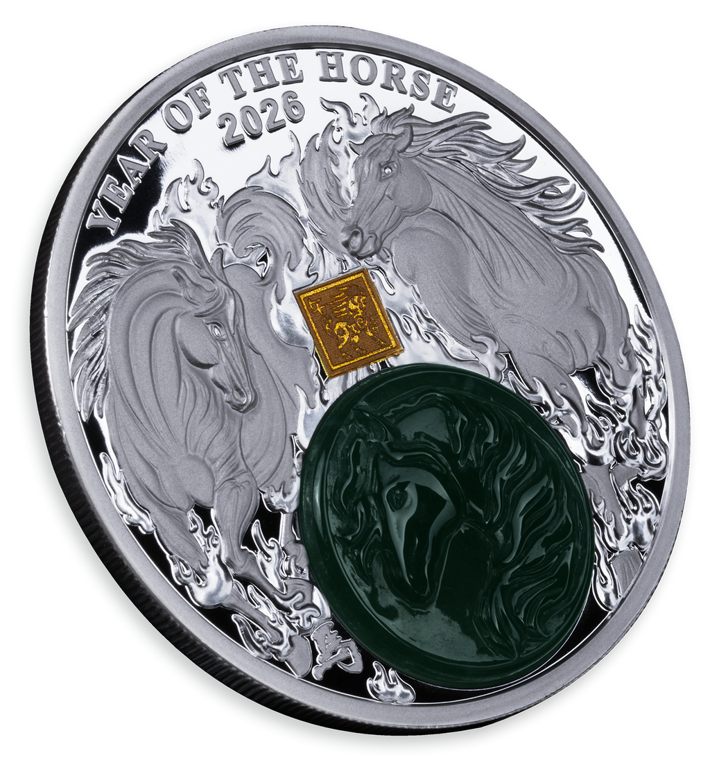 2026 25 Francs Year of the Horse - Pure Silver Coin with Jade