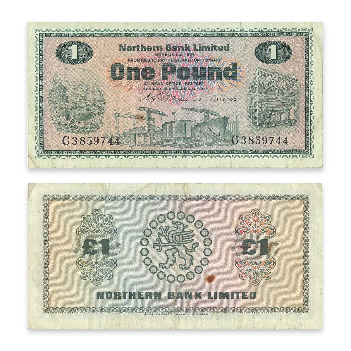 Northern Ireland 1 Pound 1971 P# 187a VF-20