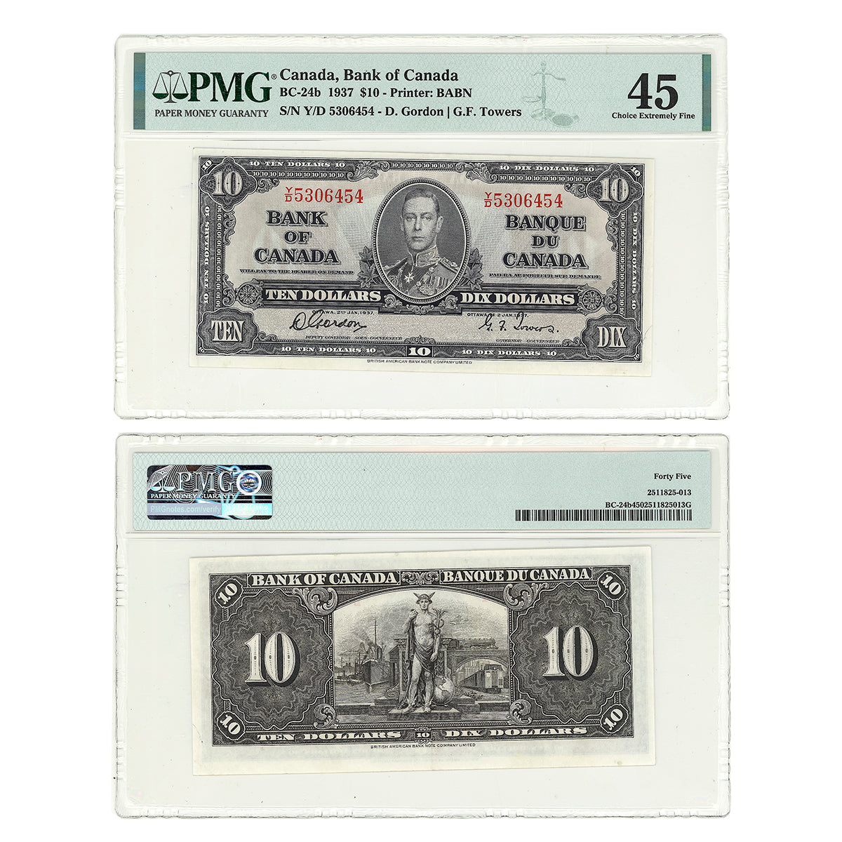 $10 1937 D.Gordon-G.F.Towers Prefix Y/D PMG EF-45
