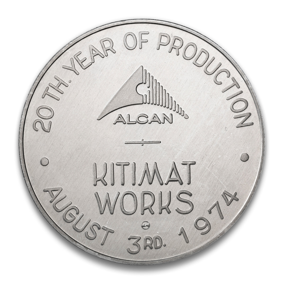 Kitimat Works 20th Year Alcan (Canada) Base Medal 1974