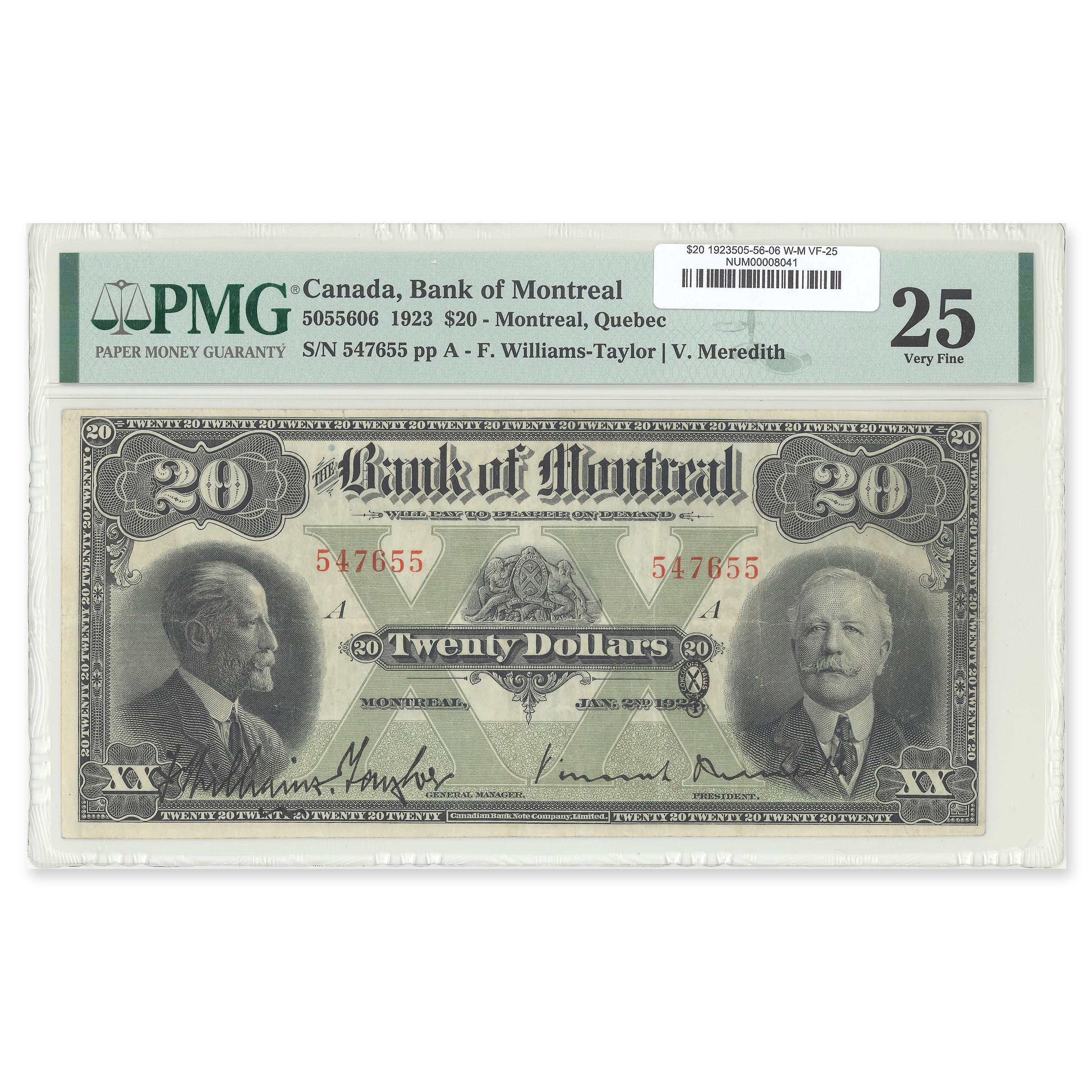 $20 1923 505-56-06 The Bank of Montreal Williams-Taylor-Meredith PMG V