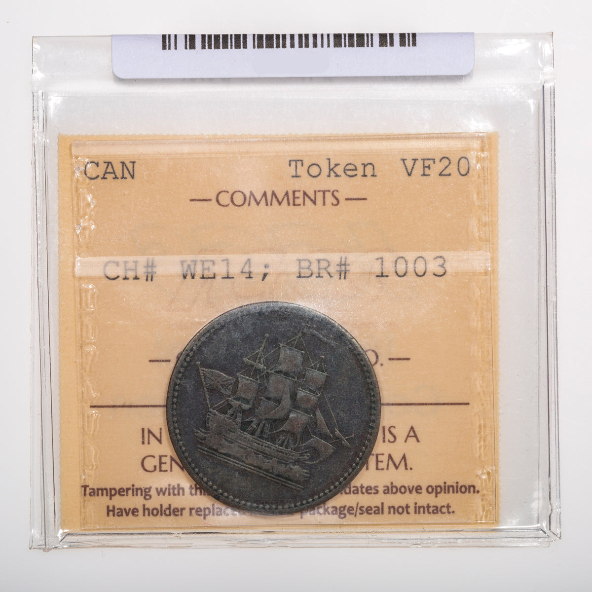 Canada 1815 Wellington Waterloo Token / Sailing Ship Base Peninsular H