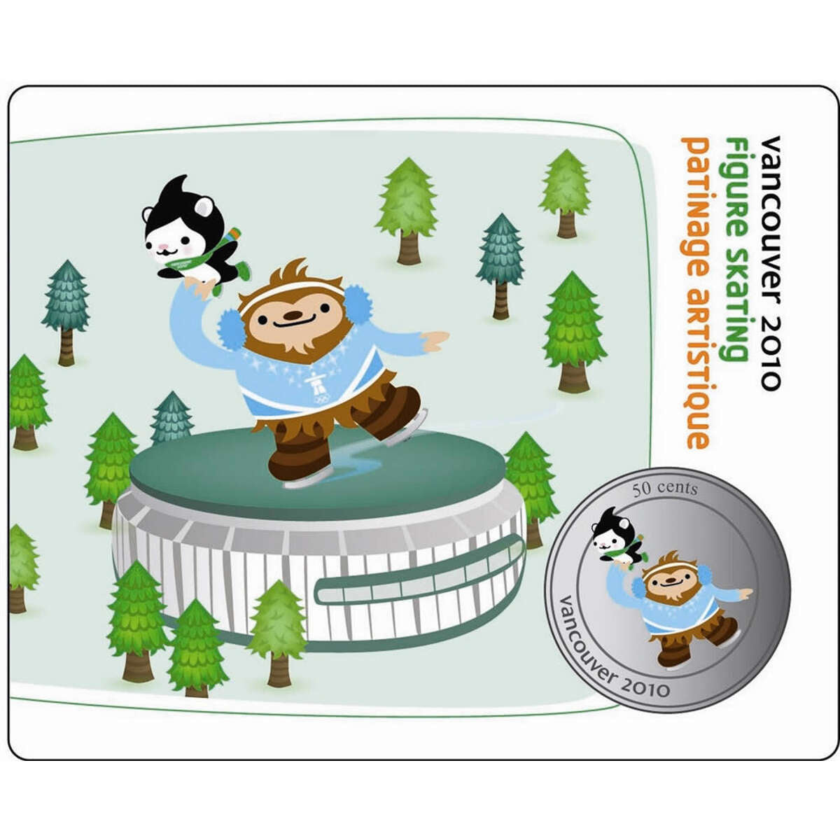 2010 50c Vancouver Mascots Collector Cards: Quatchi & Miga Figure Skat