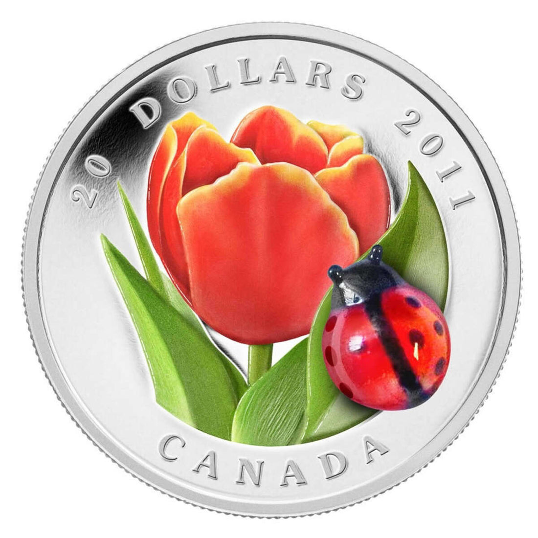 2011 $20 Tulip with Venetian Glass Ladybug - Pure Silver Coin