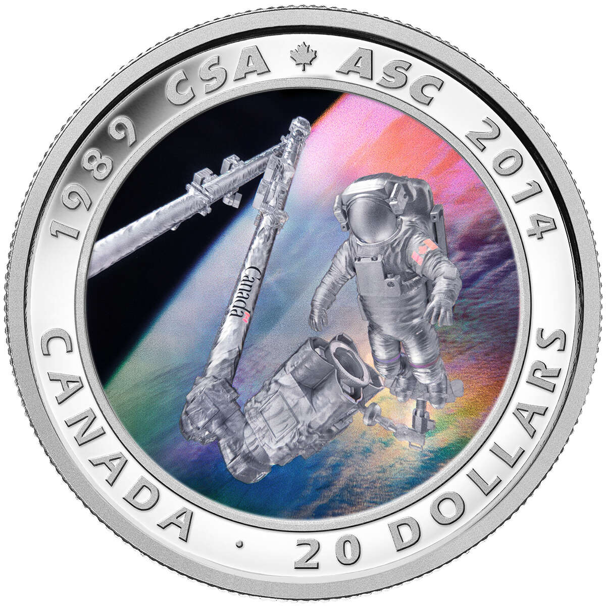 2014 $20 The Canadian Space Agency, 25th Anniversary - Pure Silver Coi