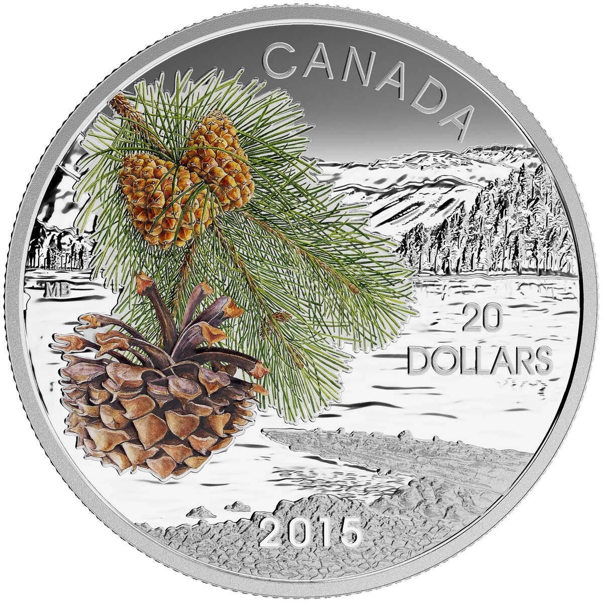 2015 $20 Forests of Canada: Coast Shore Pine - Pure Silver Coin