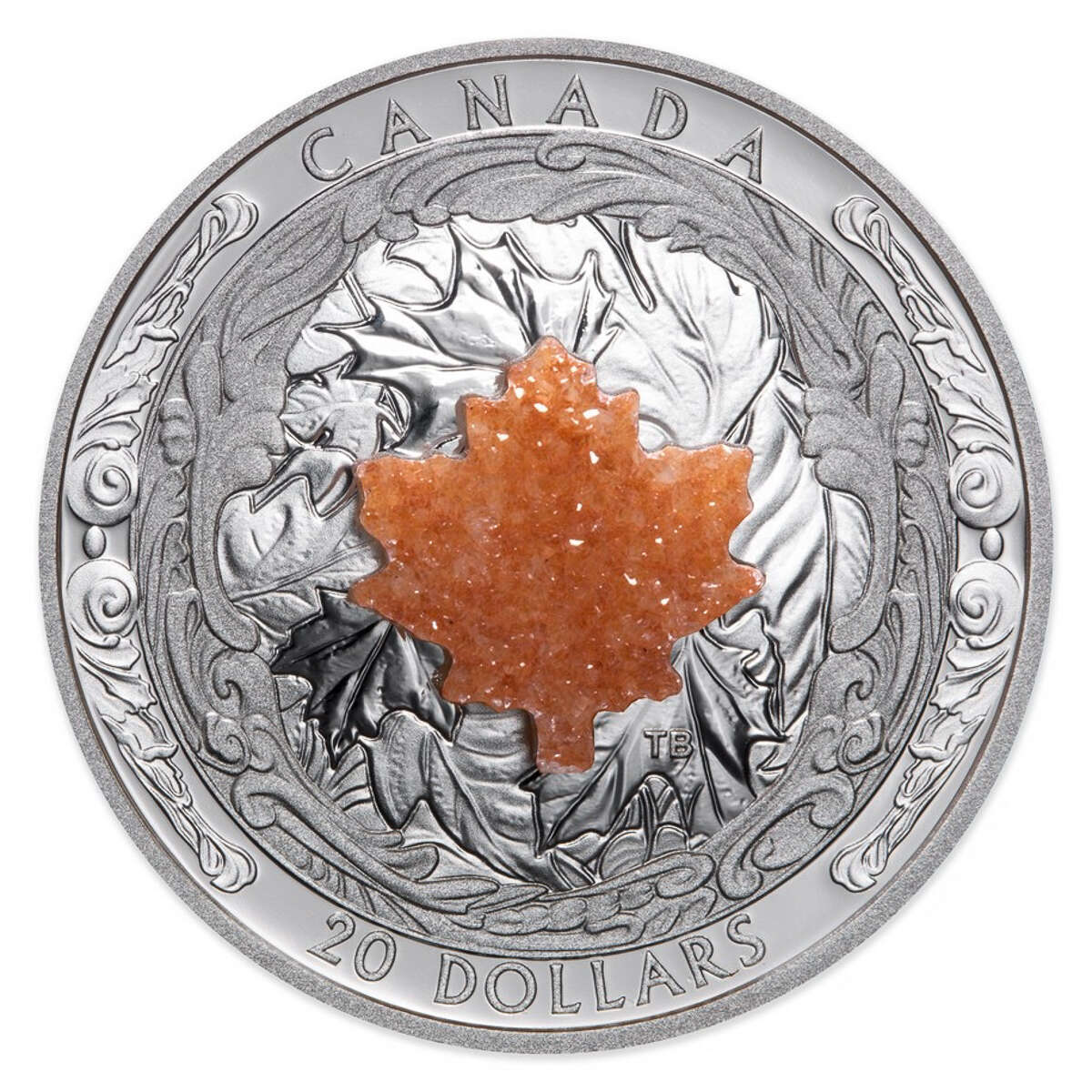 2016 $20 Majestic Maple Leaves with Drusy Stone - Pure Silver Coin