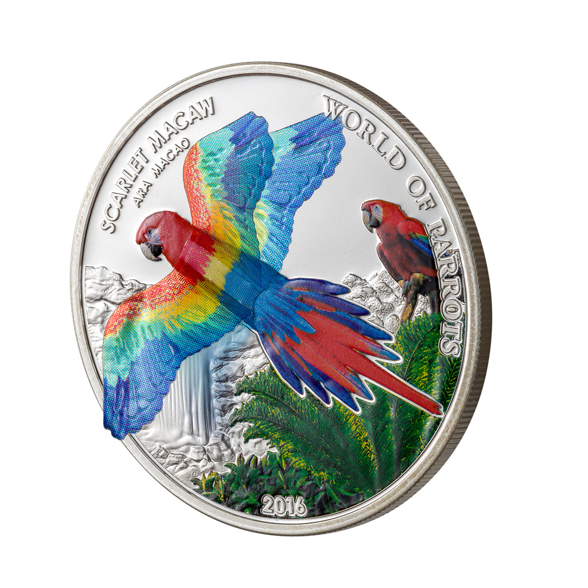 2016 $5 World of Parrots: Scarlet Macaw - Sterling Silver Coin