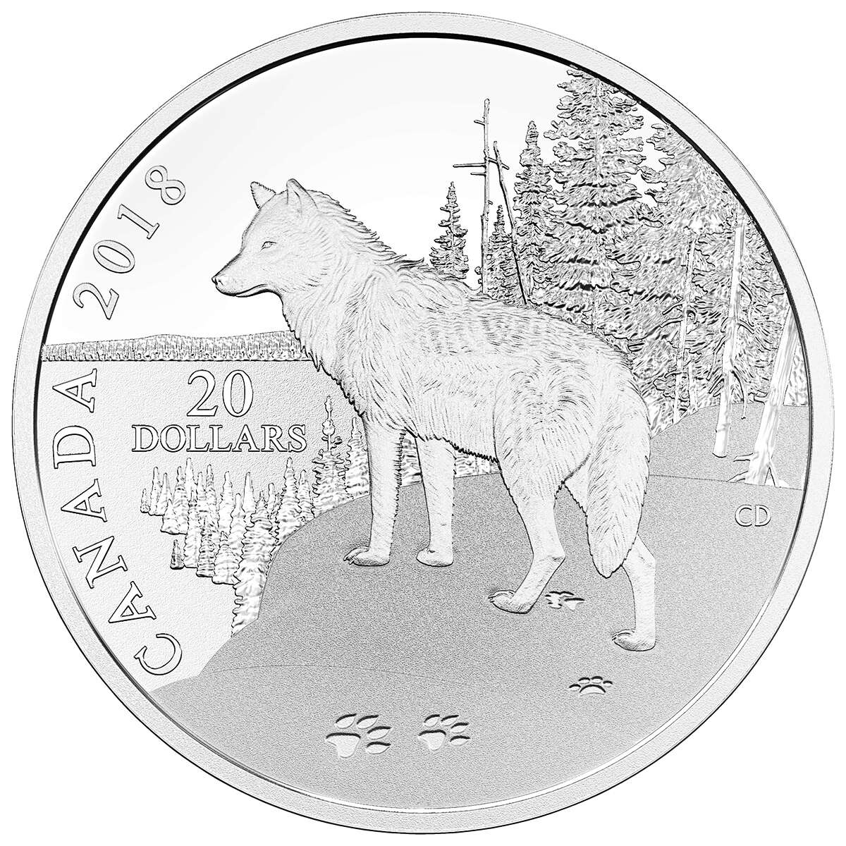 2018 $20 Nature's Impressions: Wolf - Pure Silver Coin